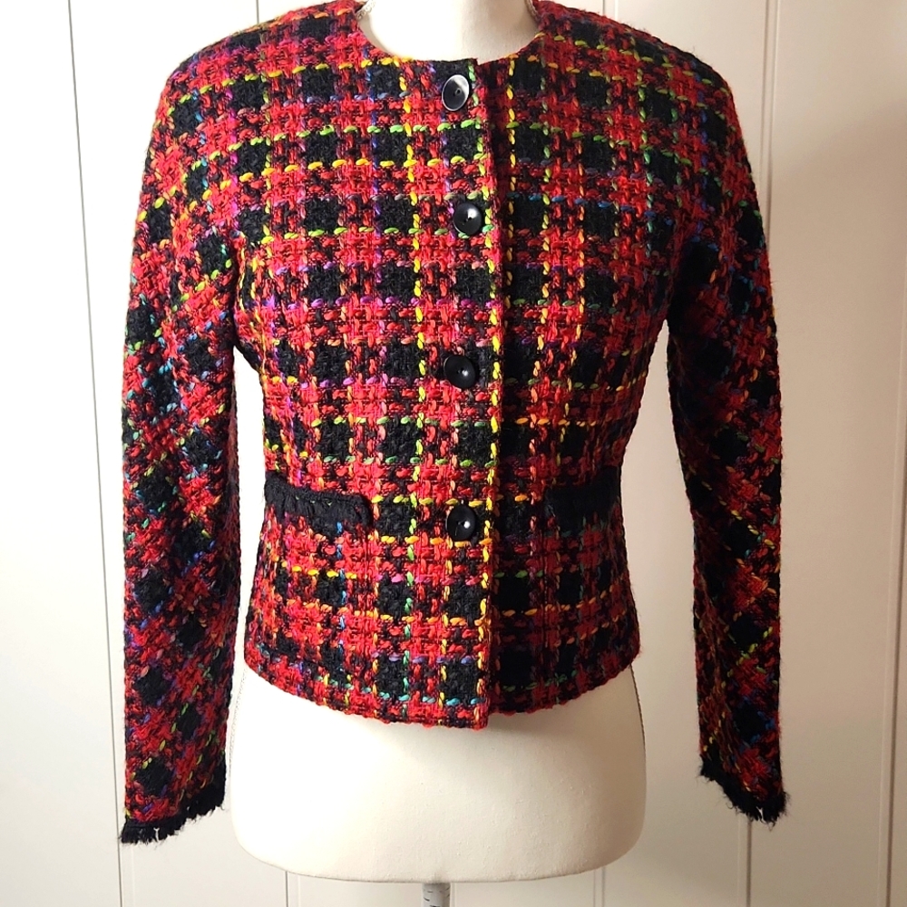 Talbots.Red Tweed Plaid Wool Blend Timeless Office Pr… - Gem